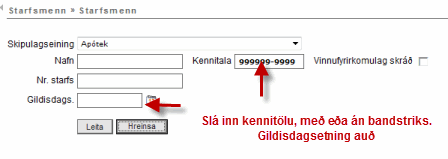 Leit eftir kennitölu - óháð gildisdagsetningu